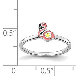 Bonyak Jewelry Solid Sterling Silver Rhodium-Plated Enameled Flamingo Ring in Size 4