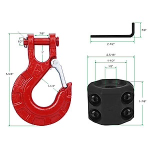 AMBULL Heavy Duty Forged Steel 3/8" Grade 70 Safety Latch Winch Cable Hook Stopper & Clevis Slip Hook Sets, Included Allen Wrench,Max 35,000 lbs, Red