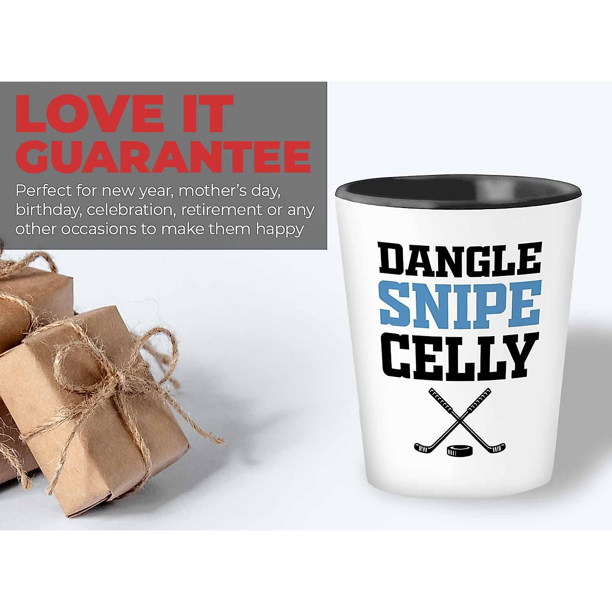 Bubble Hugs Hockey Shot Glass 1.5oz - Dangle Snipe Celly - Funny Hilarious Quote for Ice Hockey Player Coach Fan Hockey Puck Sports Lover