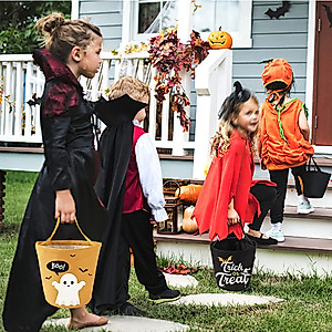 Secarond Halloween Trick or Treat Bags Halloween Candy Buckets Tote Bags Orange Black Ghost Halloween Party Favor Reusable Bags for Halloween (Orange)