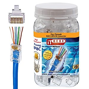 ITBEBE Gold Plated 100 Pieces End Pass Through RJ45 Cat5 Cat5e Connector by itbebe (Cat5/5e 100 Pieces)