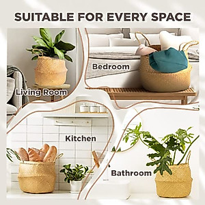 Yes4All Woven Seagrass Plant Basket, Handwoven Belly Basket For Plants, Wicker Planter Basket, Foldable Seagrass Belly Basket for Storage, Large Plant Baskets Indoor (Large Size 13.4 inches)