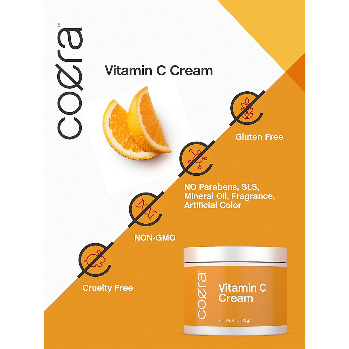 Coera Vitamin C Cream | 4oz | Brightening + Firming Formula | Free of Parabens, SLS & Fragrances | Dark Spot Masker for Face, Skin & Eyes | Packaging May Vary