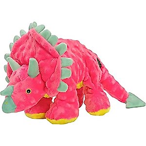 goDog Dinos Frills Squeaky Plush Dog Toy, Chew Guard Technology - Pink, Large