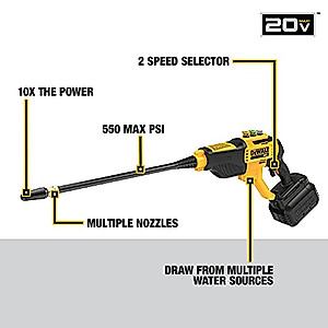 DEWALT Cordless Pressure Washer, Power Cleaner, 550-PSI, 1.0 GPM, Tool Only (DCPW550B)