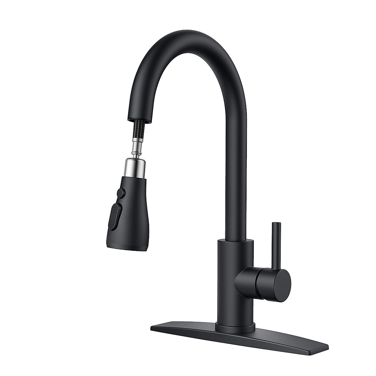 FORIOUS Black Kitchen Faucet, 304 Stainless Steel Kitchen Faucet with Pull Down Sprayer, Commercial Utility Pull Out Sink Faucet, Single Handle High Arc Kitchen Sink Faucets for RV, Laundry, Bar