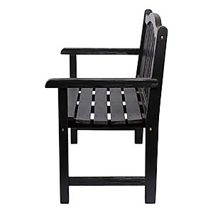Shine Company Belfort Outdoor Solid Wood Patio Garden Bench, Ergonomic Seat, 22" D x 44.75" W x 36" H, Black