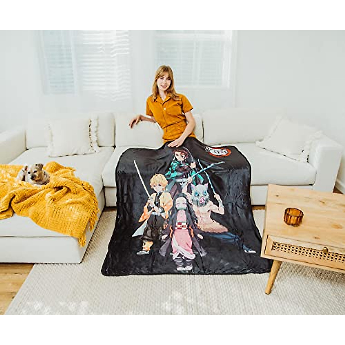 Surreal Entertainment Demon Slayer Group 45 x 60 Inch Fleece Throw Blanket Black