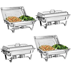 Jacgood Chafing Dish for Buffet, 4 Pack Stainless Steel Chafing Servers Food Warmer Sets with 8QT Half Size Food Pan for Kitchen Party Banquet Dining