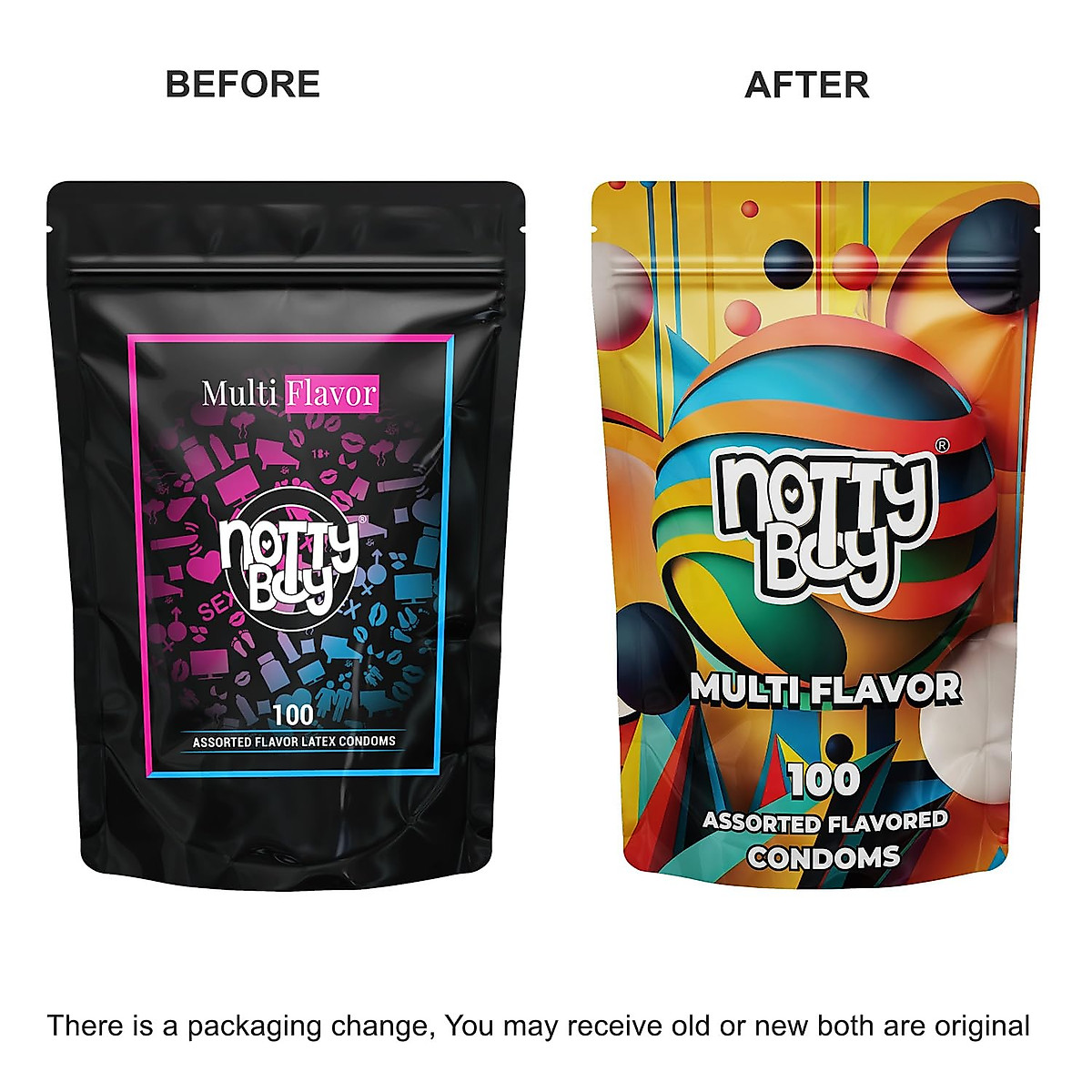 NottyBoy Wholesale Pack of 100 Condoms - Assortment of Mixed Delicious Fruit Flavored Condoms for Men | (Bubblegum | Green Apple | Chocolate | Tempting Strawberry and Banana) Safe for Oral Use