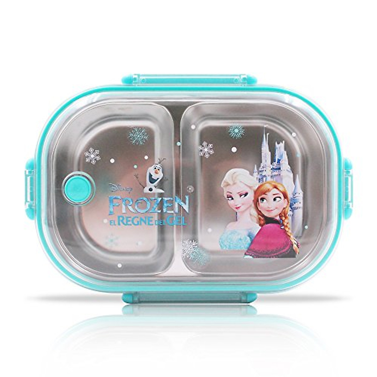 FINEX Frozen Blue Bento Box Container Set with Clear Lid & Spoon - Princess Elsa Anna Olaf Snowman