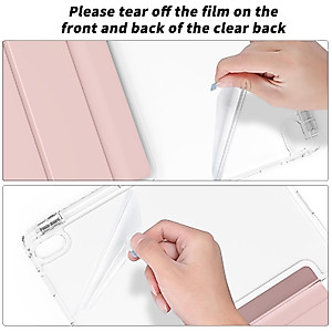 KVTVOU 10th Generation Case 2022 Built-in with Pencil Holder, Auto Wake/Sleep, Clear & Slim Back with Trifold Stand Protective Cover for 10th Gen 2022 Mdoel 10.9 Inch Case, Light Pink