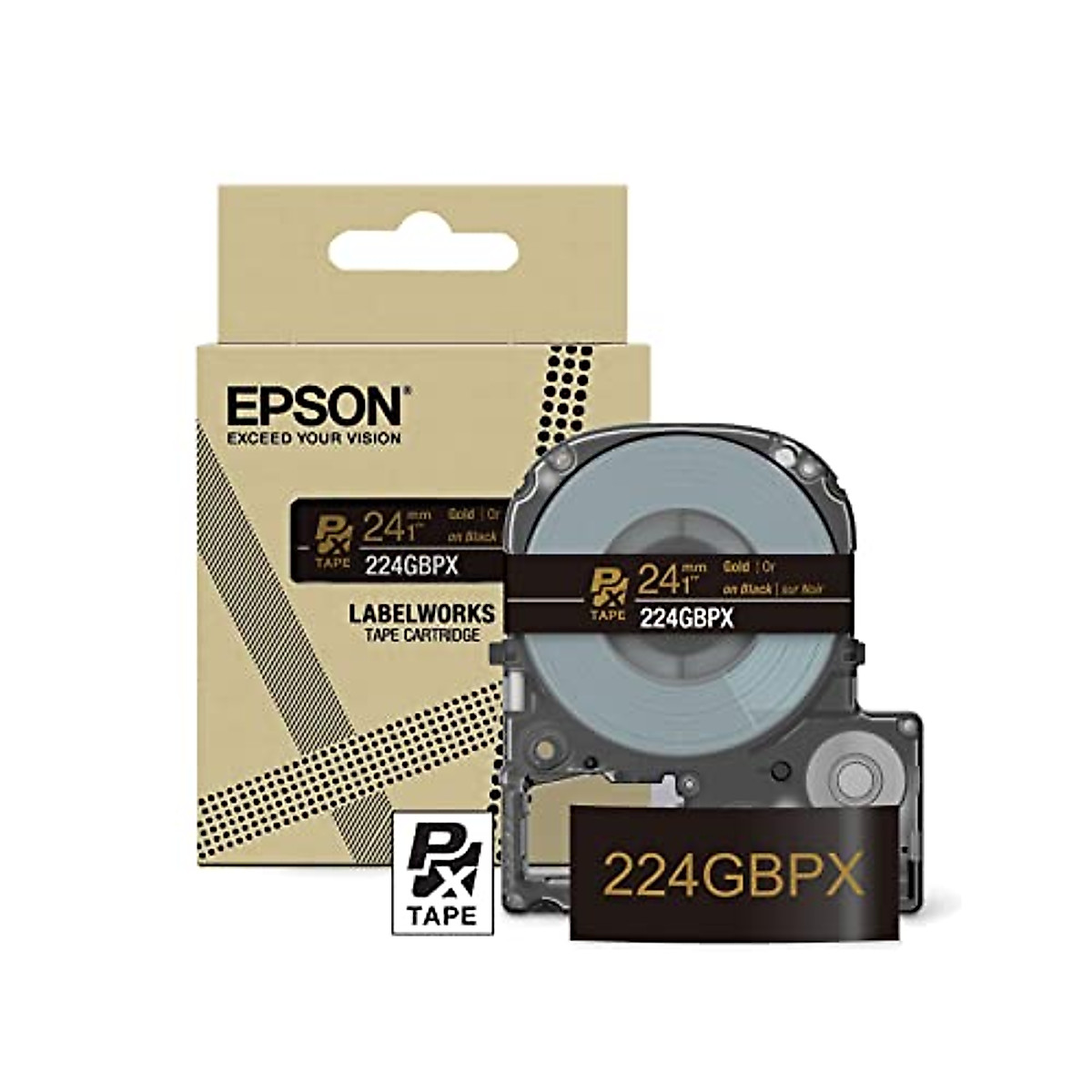 LABELWORKS Epson LW-C610PX Go for Gold Bundle – Label Maker and Gold Tapes, Gold on Black, Gold on Clear, Gold Ribbon & Metallic Gold - LW-C610PX, 224GBPX, 224GCPX, 212RBGPX, 218BMETGPX