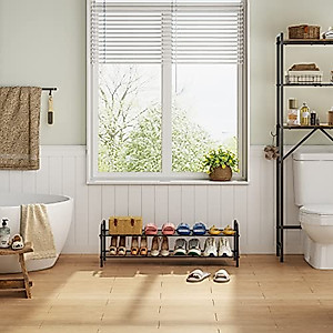 Hoctieon 2 Tier Shoe Rack for Closet, Shoe Rack FreeStanding, Entryway Shoe Shelf, Shoe Storage Organizer, Durable Mesh Style Shoe Rack, Black