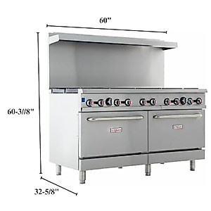 EMPURA 60" Freestanding Liquid Propane Range | Cooking Stove with Dual Standard Oven and (10) Cast-Iron Open Burners for Restaurant Hotel | 362,000 BTU | 60"W x 32-5/8"D x 60-3/8"H, Stainless Steel