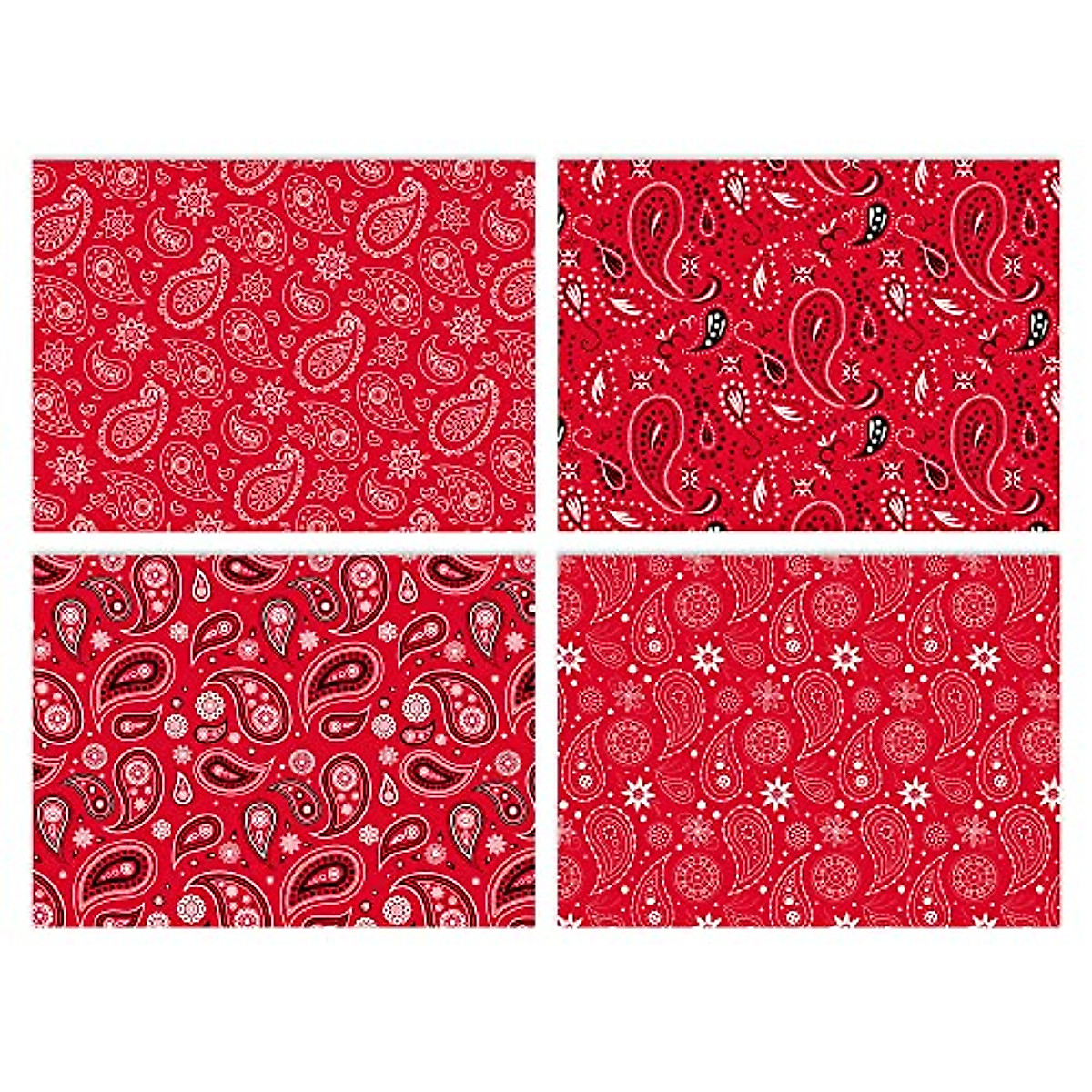 OXYLIPO 8 Sheets Red Bandana Gift Wrapping, 4 Patterns Red bandanas Paisley Print Recyclable Wrapping Paper for Kids Girls Boys Present Birthday Party Baby Shower Western Cowboy Theme Gift Wrap