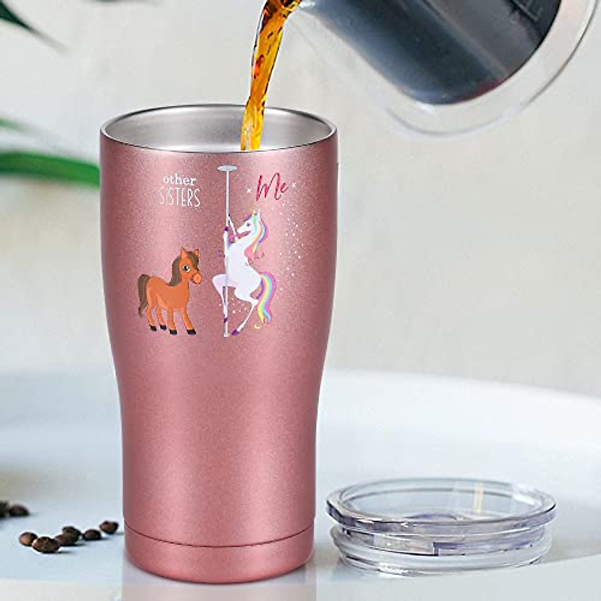 Shamone Unicorn Sister Gifts from Sister, Tumbler 20oz Insulated Stainless Steel w/Lid, SS Straw, Cleaning Brush, Sister Birthday, Sister Christmas Gifts, Funny Gift from Sister (Rose Gold)