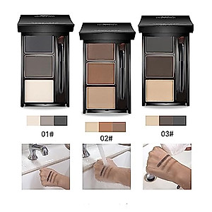 Eyebrow powder three-color brow disc waterproof eyebrow powder eyebrow makeup kit eyebrow filler to shape natural eyebrows (02# Brown, light brown, skin tone)