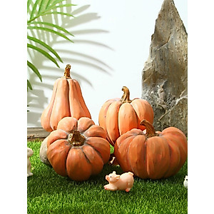 Fake Pumpkins, 4 Pcs Pumpkin Design Decorative Statue, Foam Plastic Fake Faux Artificial Pumpkins for Halloween Fall Harvest Festival Home Table Decor, Halloween Indoor Decoration