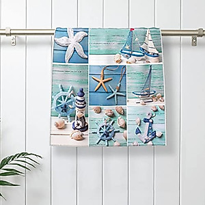 Sea Theme Lighthouse Sailing Boats and Marine Hand Towels Summer Face Towel Soft Guest Towel Portable Kitchen Tea Dish Towels Washcloths Bathroom Decor Housewarming Gifts 15.7" X 27.5"