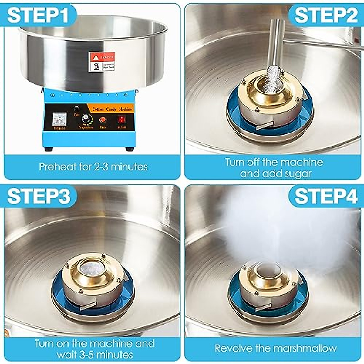 GOLADA 1080W Commercial Cotton Candy Machine Electric Cotton Candy Floss Maker - 110V for the Perfect Party Favor for Birthdays, School function, or Social Events. (Blue)