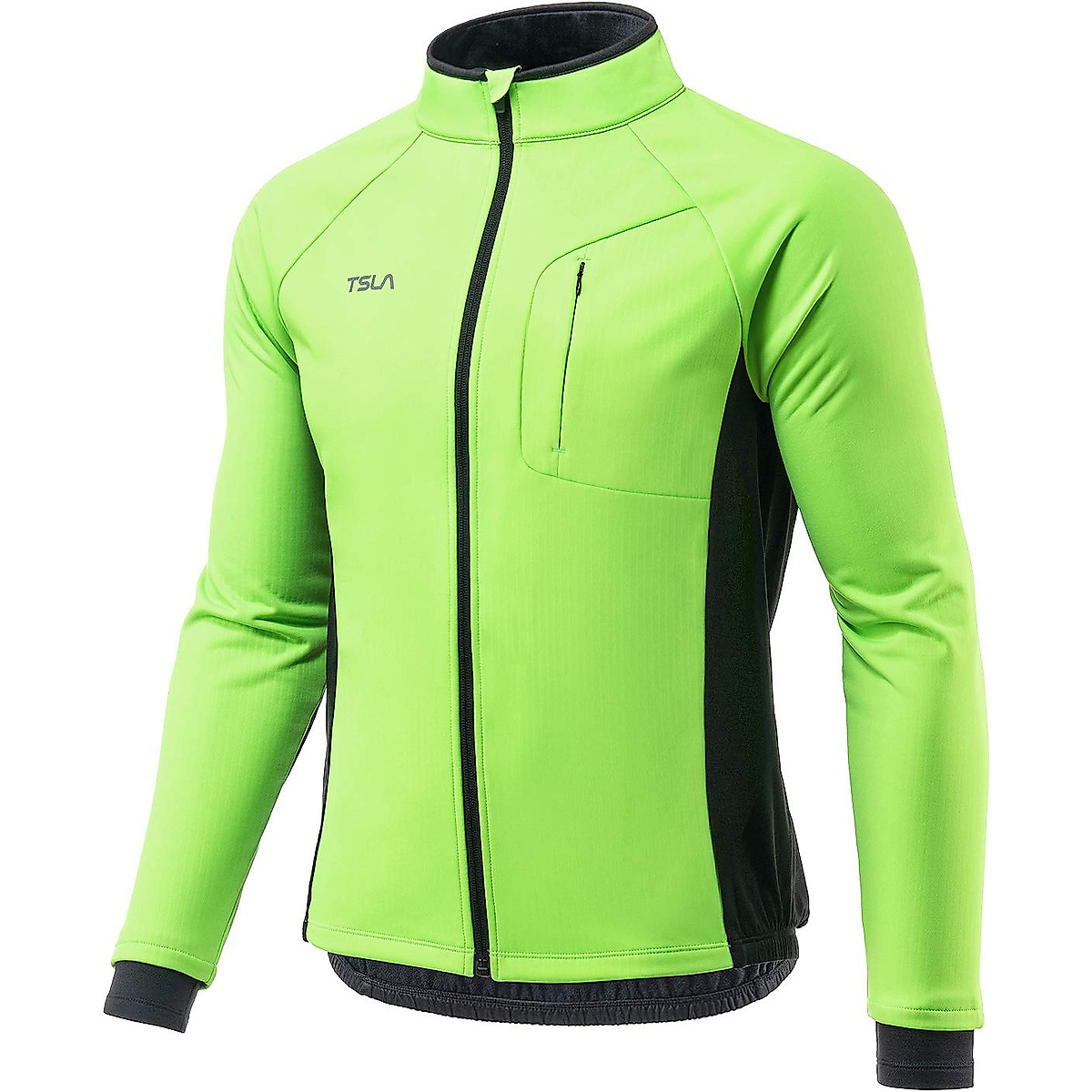 TSLA Men's Winter Cycling Jackets, Cold Weather Workout Running Jacket, Warm Thermal Softshell Bike Windbreaker, Cycling Windproof Jacket Neon Green, Medium