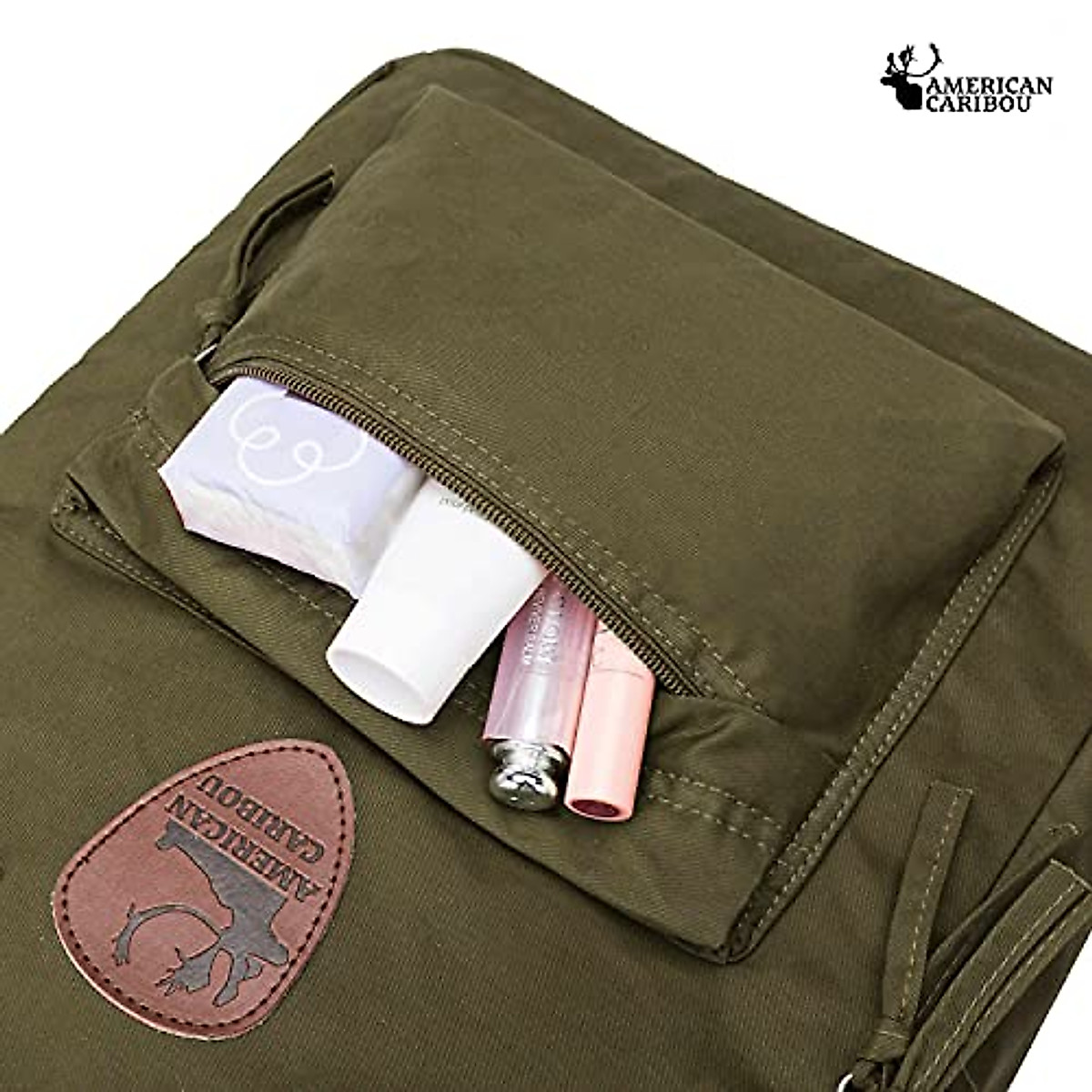 American Caribou Classic Backpack for Everyday Use Casual Style Lightweight Cloth Canvas School Bag College Travel Work Daypack Handbag Purse Durable Multifunctional Laptop - Army Green