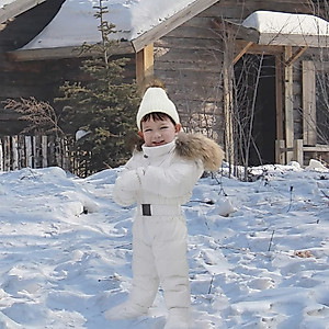 Y·J Back home Waterproof Down Filled White Snowsuit Baby Girl Boy Unisex Snow Coat Hooded With Fur Winter Jacket 12-18 Months