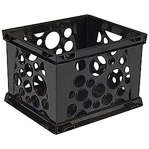 Storex 1466435 Mini Stackable Storage Crate, 9" x 7-3/4" x 6.375" Size, Black