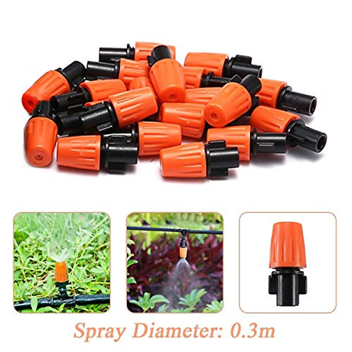 La Farah 50pcs Garden Irrigation Spray Emitter, Adjustable 360 Degree Flow Micro Spray Nozzle with 1/4" Barbed Tee Fittings,Drip Irrigation Head for Garden Watering System,Drip Irrigation Kit Parts
