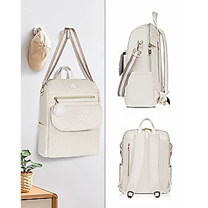 MATEIN Quilted Laptop Backpack for Women, 15.6 Inch Convertible Soft Leather Backpack Purses Fashion Water Resistant Shoulder Bag, Anti-theft Travel Daypack Cute Handbag for Work College, Beige