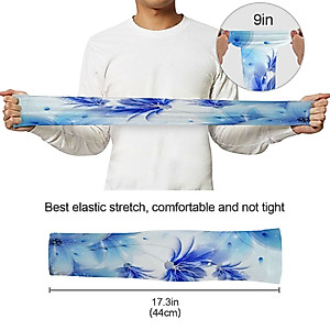 Dussdil Blue Lilies Butterflies Gardening Arm Sleeves Floral Leaves Farm UV Sun Protection Cooling Arm Sleeves for Garden Farm Women Men with Thumb Hole