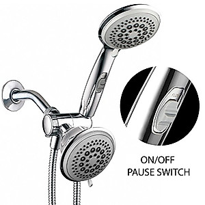 PowerSpa by HotelSpa Top American Brand High Pressure 3-way Luxury Overhead/Handheld Shower Head Combo with 63 Flow Settings, Water Saving Hand Pause Switch and Stainless Steel Hose/Chrome Finish