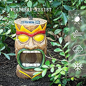 Ovewios Tiki Bird Houses for Outside, Tiki Head Solar Powered LED Light Waterproof Resin Statue Decorations Hanging Bird House for Outdoor Garden Yard Patio Tree Ornament, Green