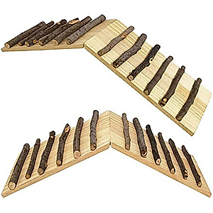 kathson Rabbits Wood Bridge Guinea Pig Climbing Ladder Natural Ramp Ladder Rat Toy Cage Habitat Accessories for Bunny Hamsters Gerbils Mice Mouse Chinchilla Hedgehog Small Animal