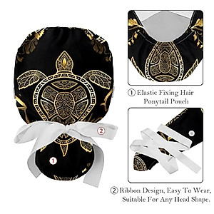 2-Pc Gourd-Shaped Working Cap,Fisherman Hat with Buttons and Cotton Sweatband,Golden Sea Turtle