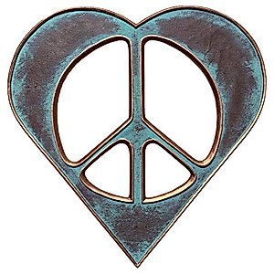 Heart/Peace Sign Wall Decor Art - 12" Rustic Hippie Love Plaque