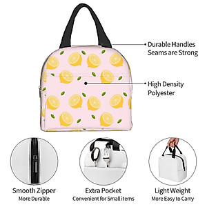 carati Cut Lemon Pink Pattern Lunch Bag, Waterproof, Dirt-Resistant, Lightweight, With Zipper, 8x5 Inch