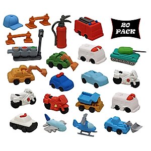 Smart Novelty Car Puzzle Erasers for Kids Party Favors and School Prizes - Trucks and Cars Vehicle Eraser Assortment - Pack of 20 Erasers
