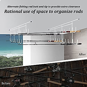THKFISH Fishing Rod Holders for Garage Ceiling Fishing Rod Rack Store 16 Fishing Rod Combos Fishing Rod Rack for Garage Room Boats,1pair-WHITE