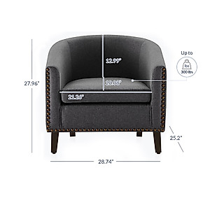 BELLEZE Accent Barrel Chair, Modern Tub Club Chair Upholstered Armchair for Living Room, Accent Chair with Gold Nail Head Trim Black Legs - Kyara (Gray/Linen)