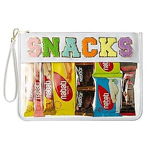 HANAMO Chenille Letter Clear Bag Snacks, Snacks Bag Chenille Waterproof Nylon Transparent Bag Chenille Letter Bag Snacks Pouch Clear Cosmetic Bag with Zipper Portable Makeup Wrist Bag