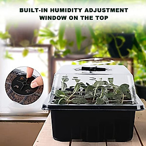 JERIA 12 Packs 144 Cells Seedling Starter Trays,Seed Starter Tray Seed Starter Kit with Humidity Adjustable Dome,Plant Germination Trays and Plant Starter Kit for Seeds Growing Starting (Black)