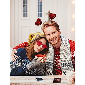 YBHOMINE Red Valentines Day Headband With Heart Sunglasses Heart Shaped Sequin Headband Valentines Hair Accessories for Women and Girls