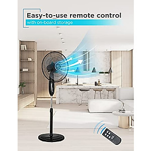 BLACK+DECKER BFSD116B 16" Oscillating Dual-Blade Stand Fan with Remote, Adjustable Height, Black