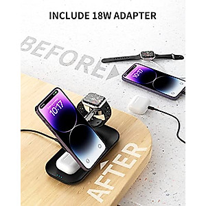 MAKAQI 3 in 1 Mag-Safe Charging Station, Wireless Charger Stand Compatible with Magsafe Charger iPhone 14/13/12, Fast Charging Stand for AirPods Pro 2nd/3/2, Apple Watch Ultra SE 2nd/8/7