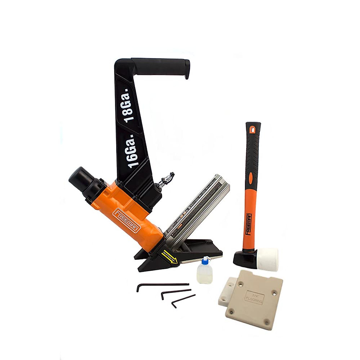 Freeman PF1618GLCN Pneumatic 3-in-1 16-Gauge and 18-Gauge 2" Flooring Nailer Ergonomic and Lightweight Nail Gun for Tongue and Groove, Hardwood, and Engineered Flooring