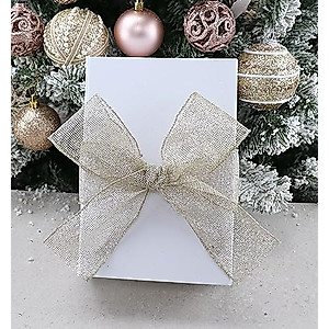 DINDOSAL Champagne Gold Wired Ribbon Champagne Mesh Ribbon Metallic Glitter Wired Ribbon for Crafts, Topper Bows, Wreaths, Gift Wrapping, Home Decor, 2.5" x 10 Yards x 1 Roll