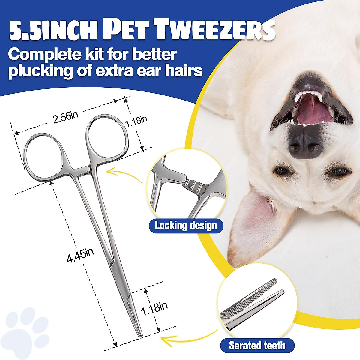 Ninibabie Upgraded Dog Ear Powder,Dog Ear Infection Treatment with 5.5inch Ear Hair Removal Tool,Effectively Removes Buildup and Ear Odor, Soothes Itchy