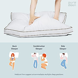 puredown Goose Down Feather Sleeping 100% Cotton Pillow Cover Down proof, Standard/Queen, Gusseted, Set of 2.